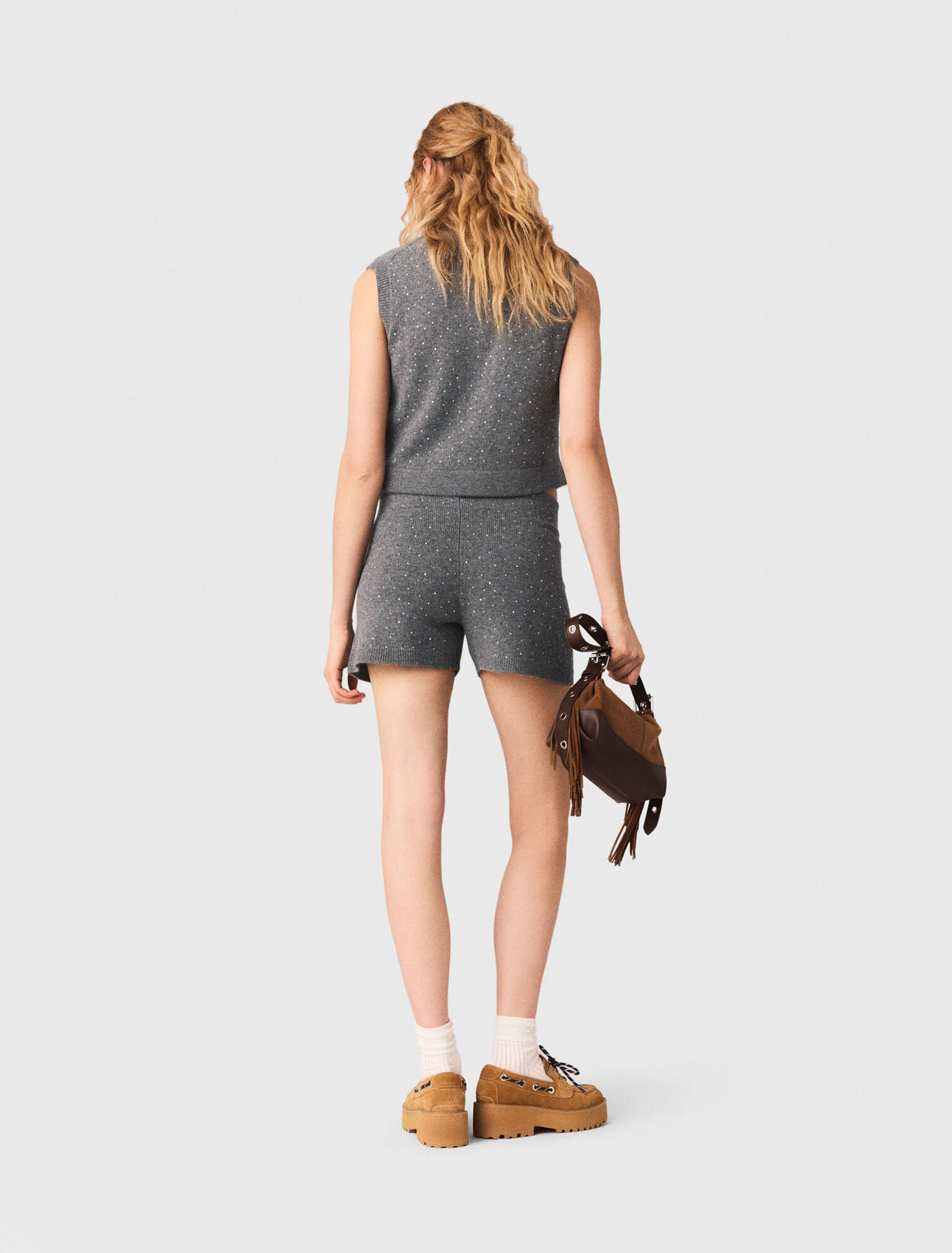 Stricktop mit Strass Schwarz / Grau für Damen | Maje